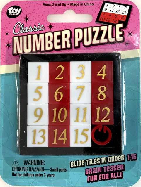 FIFTEEN 15 PUZZLE Number Slide Tile Brain Teaser Classic IQ Test Toy ...