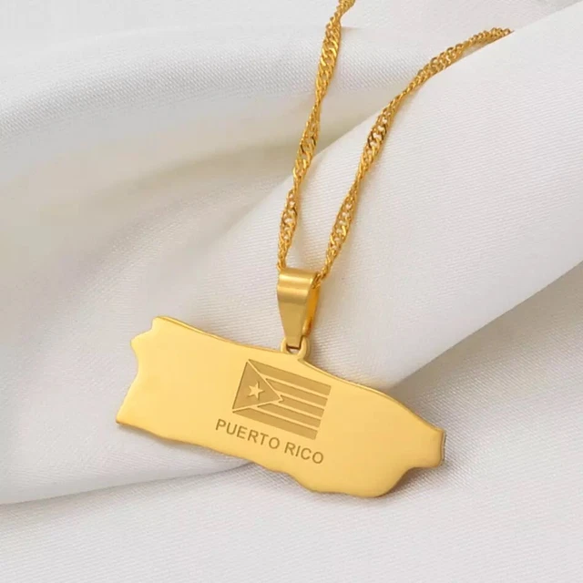 GOLD PUERTO RICO Flag Map Country Pendant Necklace Chain £16.49 ...