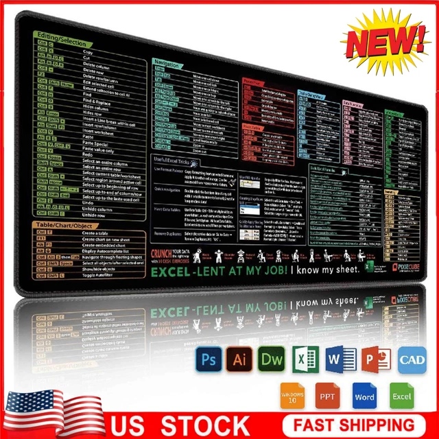EXCEL CHEAT SHEET Desk Mat, Excel Shortcut Key Mouse Pad, Water ...