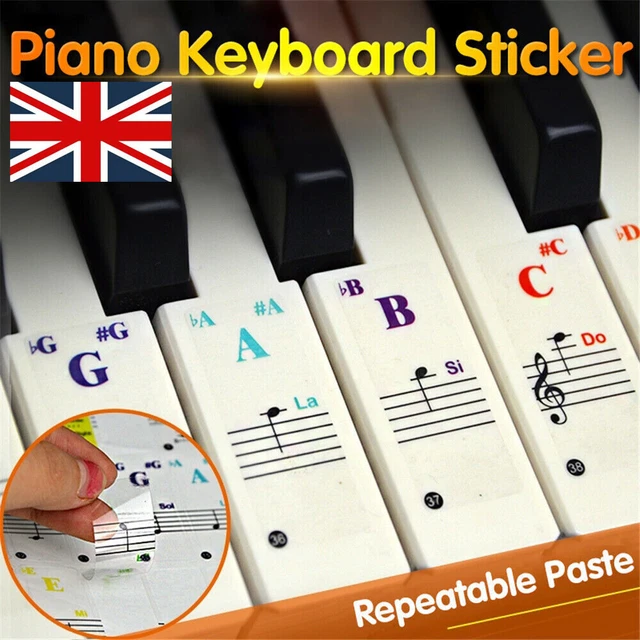UK PIANO STICKERS Keyboard Music Note Chart Removable Decal 49 54 61 88 ...