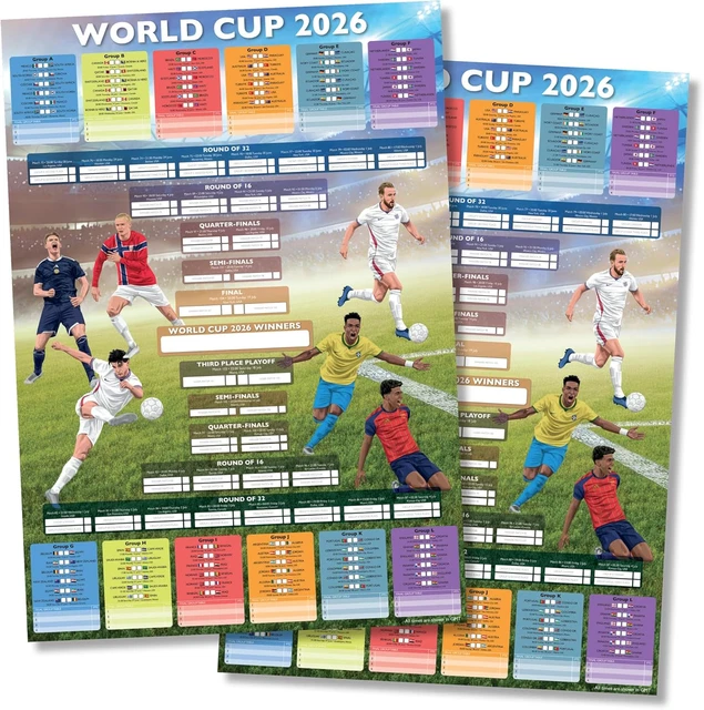 WORLD CUP WALL Chart 2026 UK Timings A2 Poster Twin Pack Designed ...