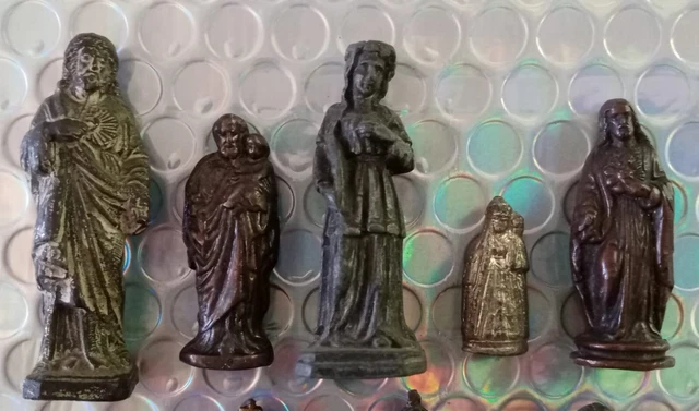 9 STATUETTES ANCIENNES métal Reliquaire de voyage Vierge Ange Antique ...
