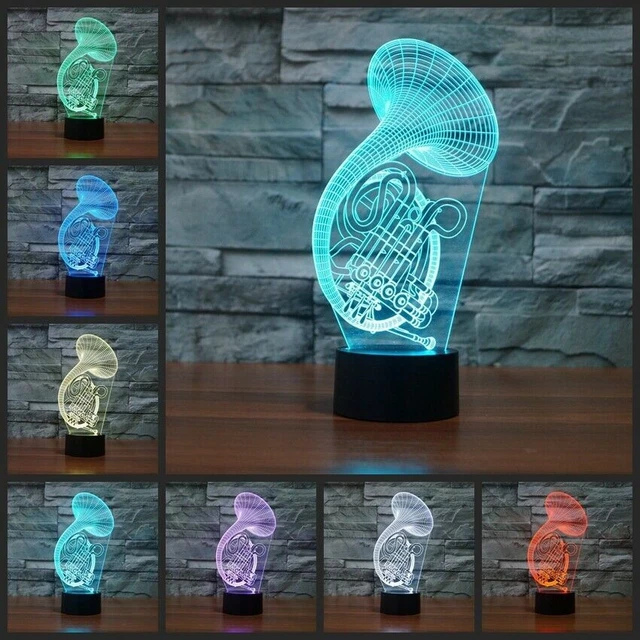 NIGHT LIGHT LAMP 3D French Horn Music 7 Color Changing Acrylic LED ...