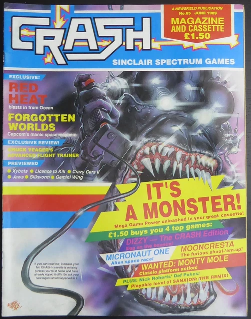 CRASH ZX SPECTRUM Magazine No.65 JUNE 1989 With GAMES MASTER POSTER £6. ...