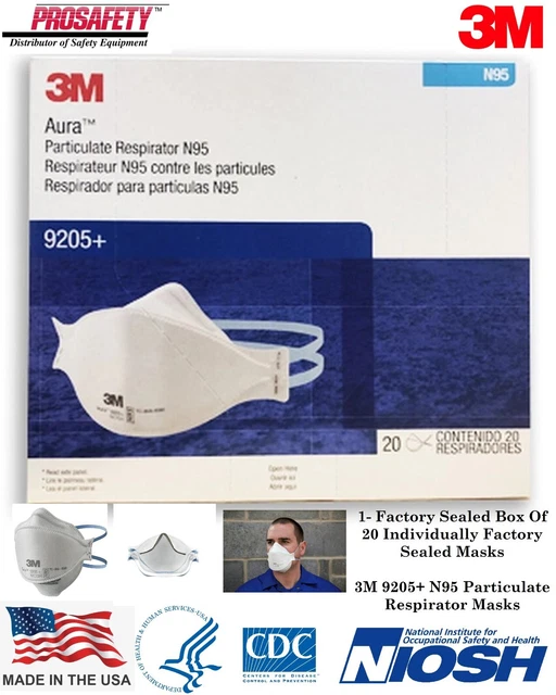 NEW 20- 3M 9205+ Aura N95 Particulate Respiratory Protection Face Masks ...