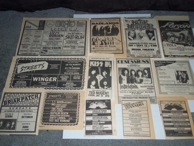 LOT OF METAL CONCERT PRINT ADS....1980's: KISS-POISON-TESLA-SAVATAGE ...