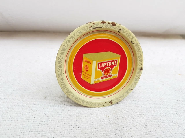 1960S VINTAGE OLD Lipton Yellow Label Tea Round Advertisement Tin Plate ...