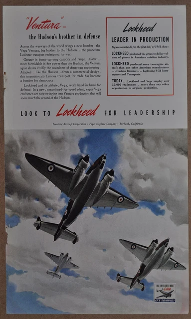 1941 LOCKHEED VENTURA advertisement, Lockheed bomber early WWII $4.99 ...