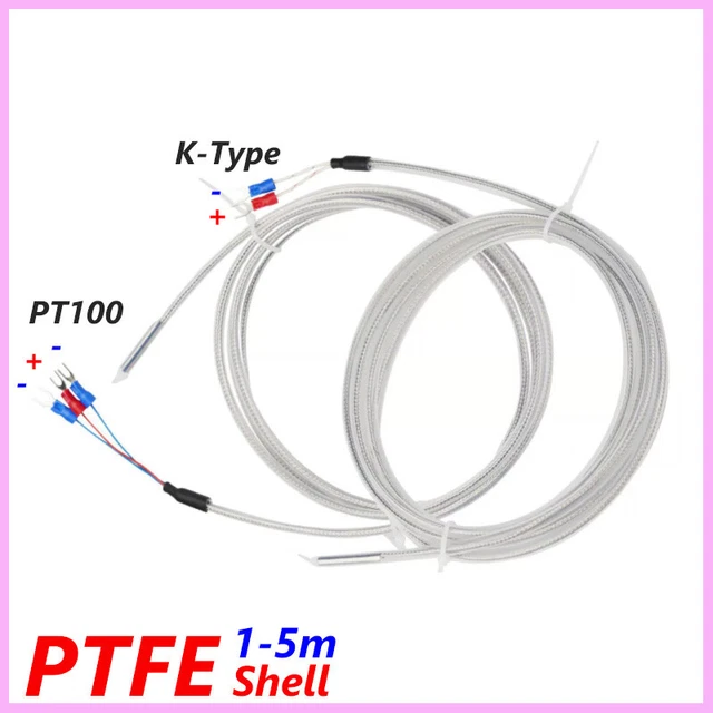 K-TYPE/PT100 PROBE THERMOCOUPLE Temperature Sensor PTFE Wire Sleeve 1m ...