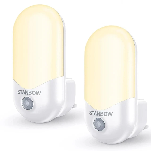 MOTION SENSOR NIGHT Light 2 Pack Plug In Warm White For Hallway Stairs ...