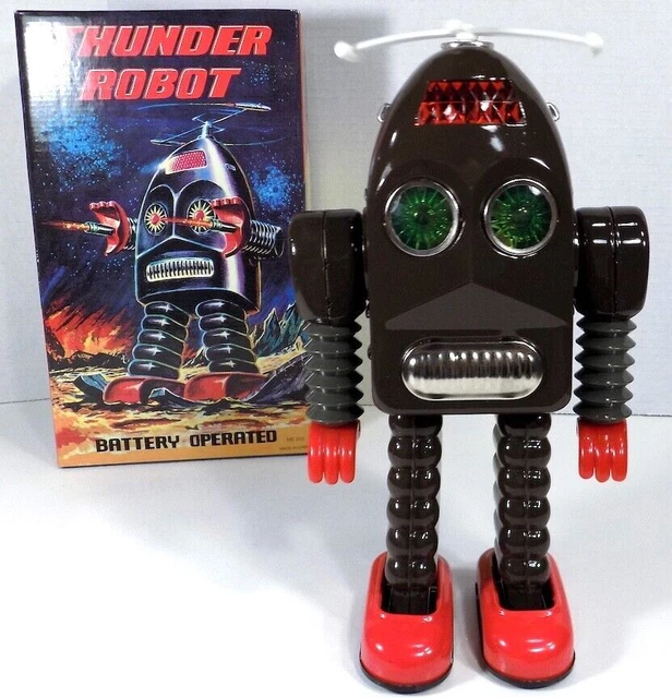 THUNDER ROBOT REPRODUCTION Battery Operated Tin Toy With Box $44.99 ...