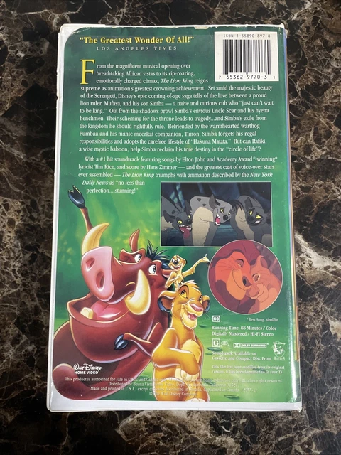 THE LION KING (VHS 1995) DISNEY Masterpiece Collection $13.95 - PicClick CA