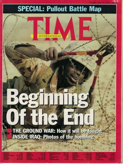 TIME MAGAZINE 1991 February 25 Gigogne Battle Map Beginning Of End Irak ...
