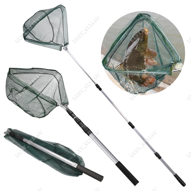 LANDING NET TELESCOPIC Folding Fishing Extending Fly Carp Long Handle ...