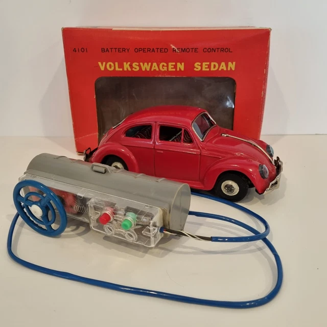 BANDAI VW VOLKSWAGEN Beetle Sedan Battery Operated Toy in Box Vintage ...