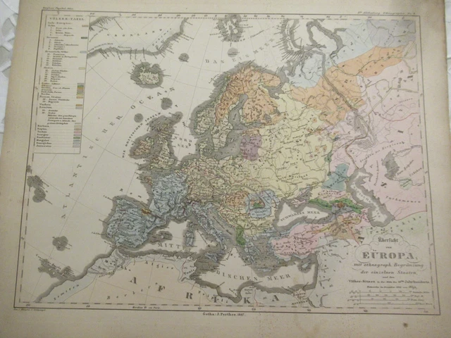 1847 BERGHAUS ETHNOGRAPHIC Map of Europe Justus Perthes Antique German ...