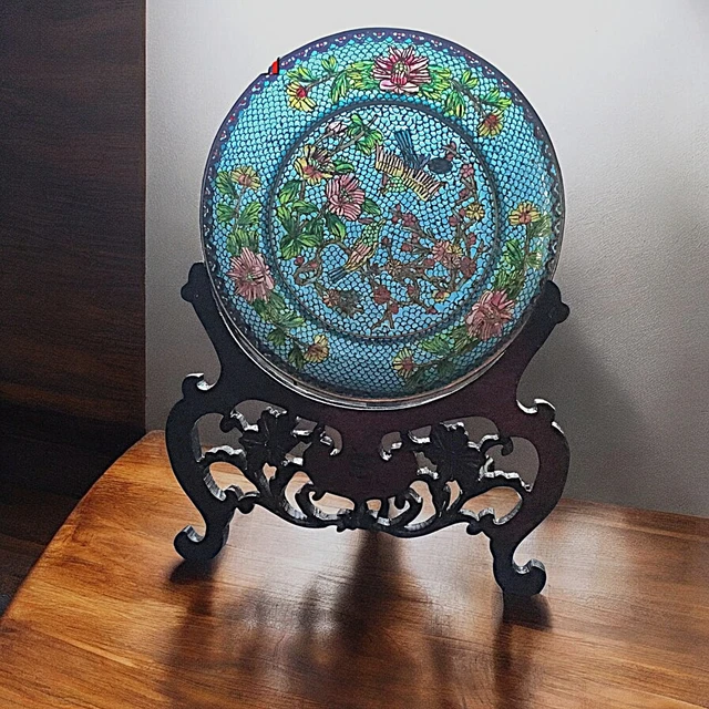 CHINESE PLIQUE A' Jour Sky Blue Cloisonné Plate Vintage w. Stand £133. ...
