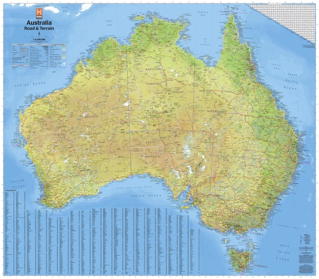 (LAMINATED) MAP OF Australia (Road & Terrain) Poster (87X100Cm) Wall ...