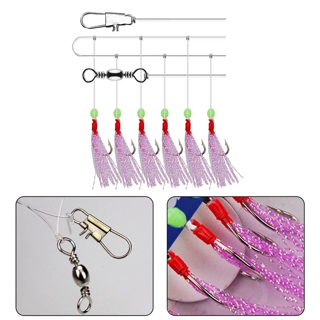 SEA/FRESHWATER FISHING SABIKI Rigs String Hook 6tc Set Luminous String ...