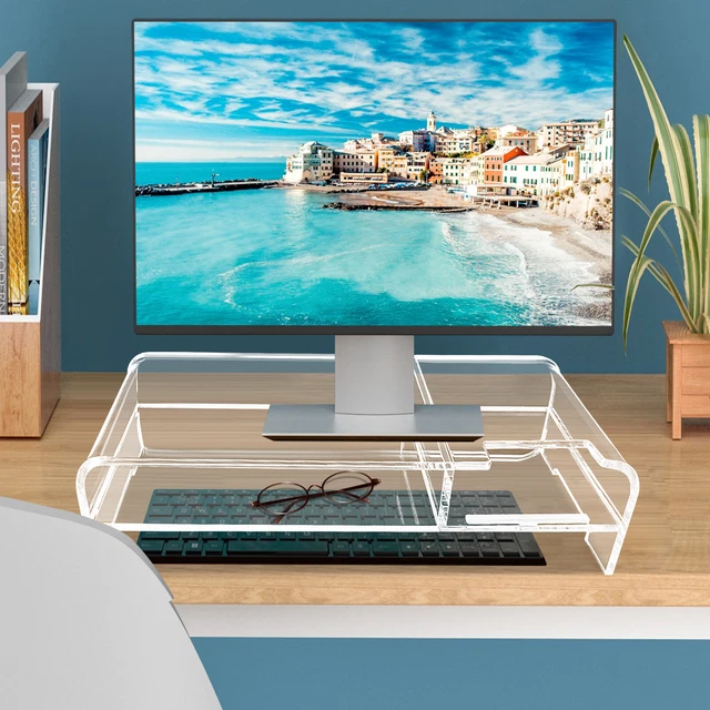 ACRYLIC 2-TIER PC Monitor Stand Acrylic Desktop Computer Laptop Screen ...