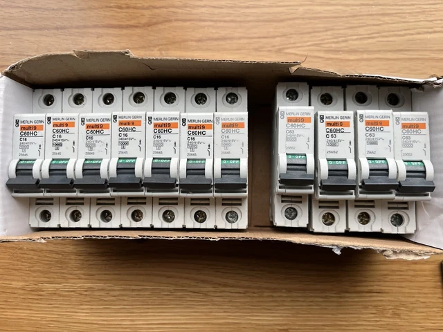 MERLIN GERIN SCHNEIDER Multi 9 C60H 2 6 10 16 20 32 40 63 Amp Type B C D SP MCB £11.02 - PicClick UK