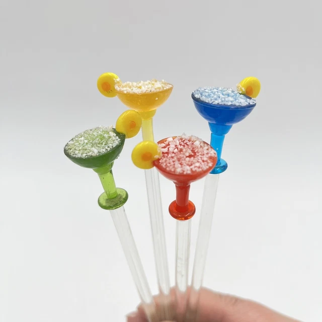 4 MARGARITA GLASS Swizzle Sticks Stir Cocktail Stirrers Blown Glass ...
