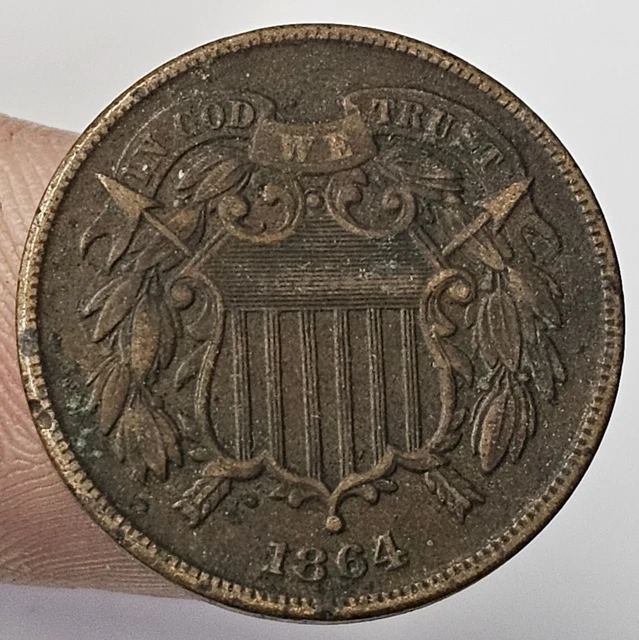 UNITED STATES 1864-P Philadelphia Two Cent Piece 2C AU Almost Unc ...