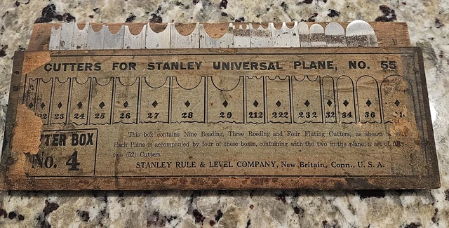 STANLEY RULE & Level Co pre 1920 Cutter Blades For Plane, No. 55 Box 4 ...