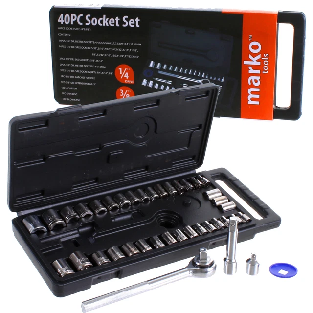 SOCKET SET 40PC Ratchet Driver Socket Tool 1/4" & 3/8" Drive Sockets ...