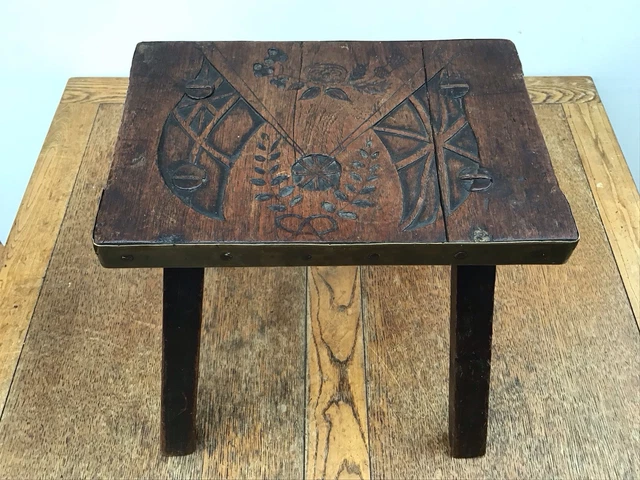 WW1 ERA CARVED Wooden Stool With Royal Navy Flags / Emblem, Scottish ...