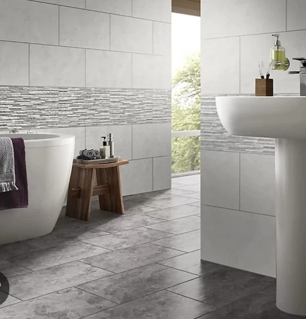TROY 5 PACK Oscano Grey Matt Stone effect Ceramic Wall Tile 30cm x 60cm x 9mm 4.95 PicClick UK