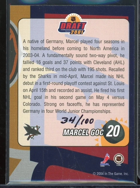 2001-02 BAP MEMORABILIA Draft Redemptions #20 Marcel Goc 34/57 $29.95 ...