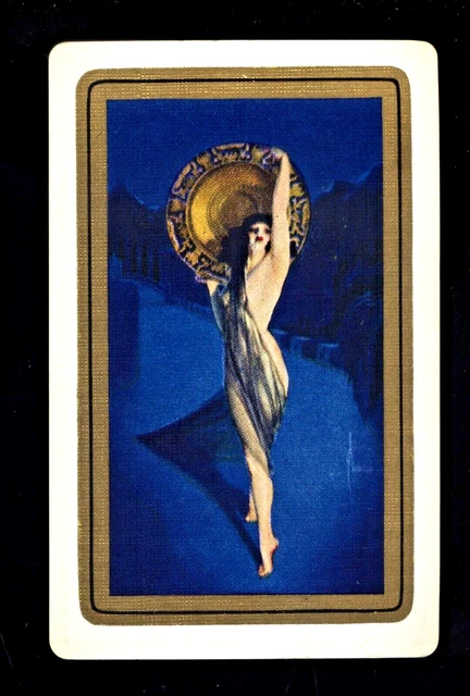 ART DECO PLAYING Card Risque Female Model Sheer Veil Holds Large Bronze ...