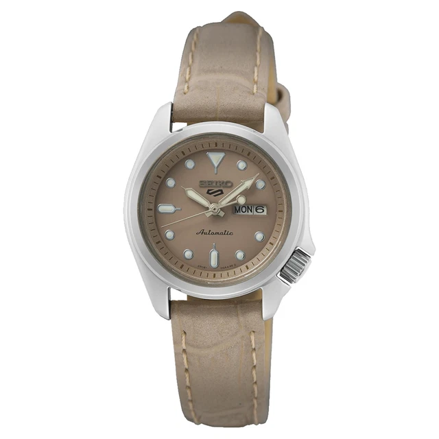 SEIKO 5 SPORTS Automatic Beige Dial Leather Strap Ladies Watch SRE005K1 ...