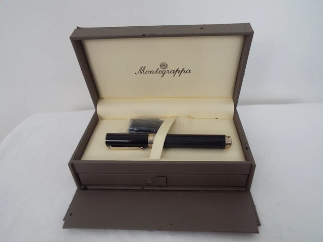 MONTEGRAPPA FOUNTAIN PEN In display Box Black With Sterling Silver ...