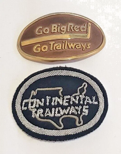 CONTINENTAL TRAILWAYS | x2 *HAT BADGE* Go Big Red Screw Back Bus Lines ...