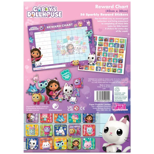 GABBY’S DOLLHOUSE REWARD Chart with Stickers Reusable Visual Behaviour ...