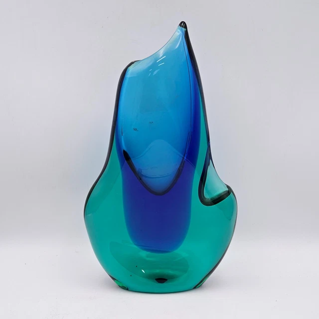 SIGNED RIKARO CZECH Crystal Blue and Green Art Glass Vase (H: 29 cm) (C2)NS#8637 $169.30 ...