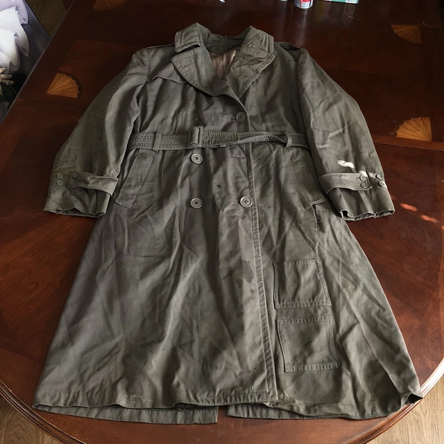 VINTAGE 1940S WW2 WWII US Army Battle Leader Trench Coat Heavy Green ...