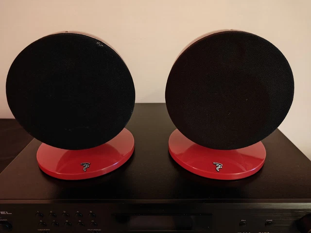 2 FOCAL DOME SATELLITE SPEAKERS - Red with QED Speaker Cables & Banana ...