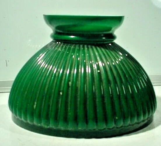 VINTAGE GREEN CASED Glass / Ribbed Lamp Shade 7" Bottom Diameter $18.85 ...