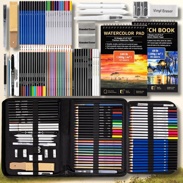 ART SUPPLIES DRAWING Pencils Set - 76 Pack Pro Sketching Kit with ...