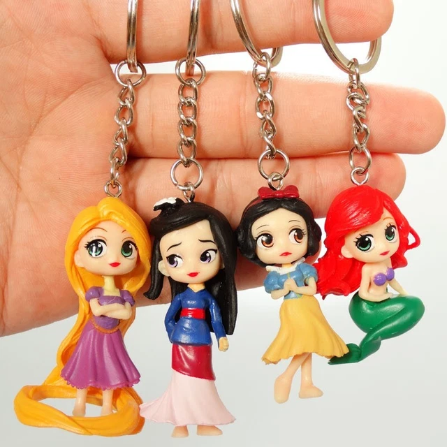 DISNEY PRINCESSES KEYCHAIN Set 4 Snow White Rapunzel Mulan Ariel Little ...