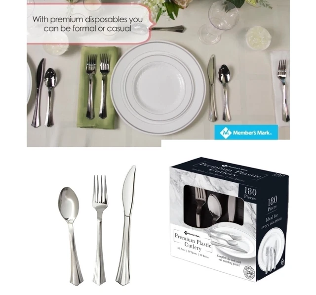 MEMBERS MARK PLASTIC Premium Silver Cutlery Looks Like as real cutlery ...