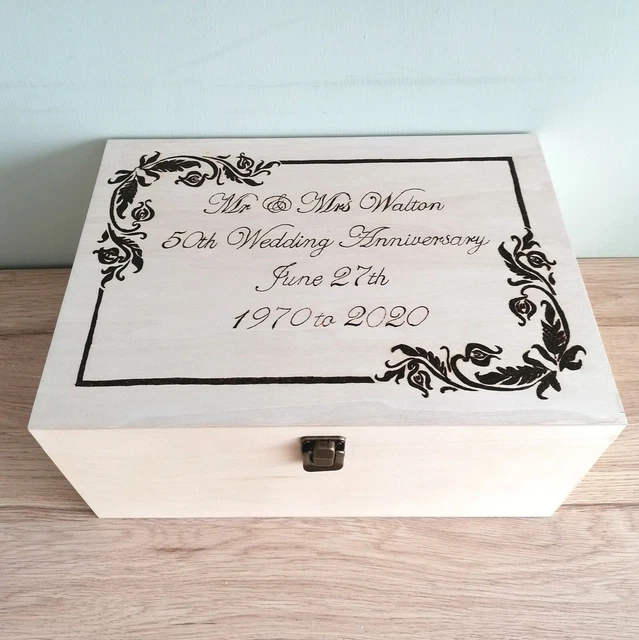 WEDDING ANNIVERSARY FLORAL Border Design Wooden Personalised Keepsake ...