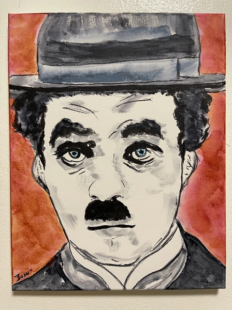 SEASONED ART CHARLIE Chaplin hand painted fan art canvas portrait ... SEASONED ART CHARLIE Chaplin hand painted fan art canvas portrait ...