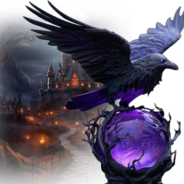 RAVEN’S MOONLIGHT GOTHIC LED Lamp -Black Raven & Purple Crystal Ball ...