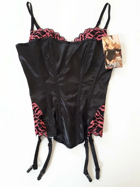 SHIRLEY OF HOLLYWOOD Black Satin Bustier Sizes 32 34 Designer Basques ...