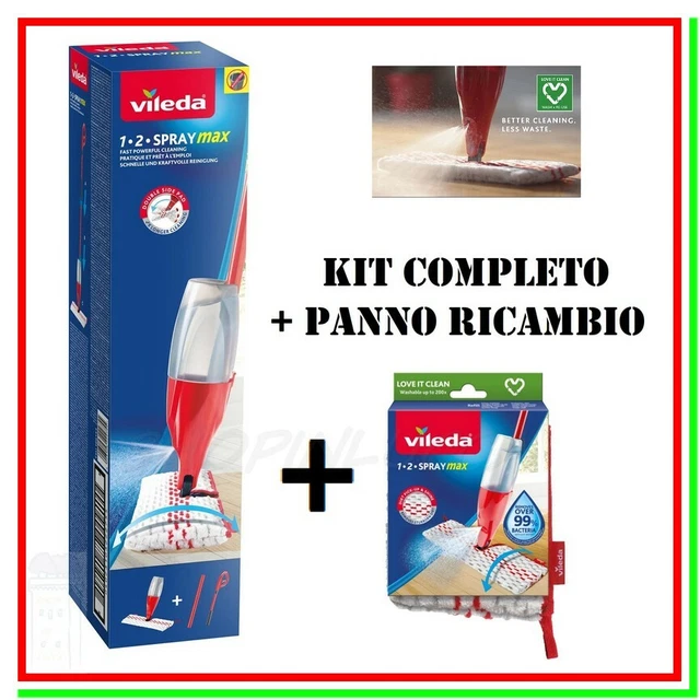 VILEDA SPRAY MAX lavapavimenti mocio mop straccio + 1 panno microfibra ...