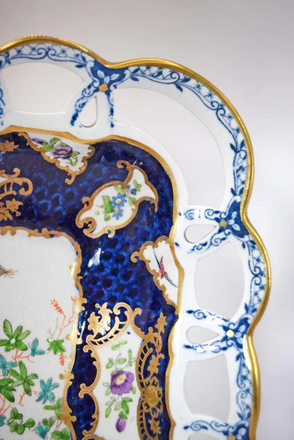 BOOTHS SCALE BLUE Pattern Scalloped Square Bowl - reticulated rim. 8" x ...